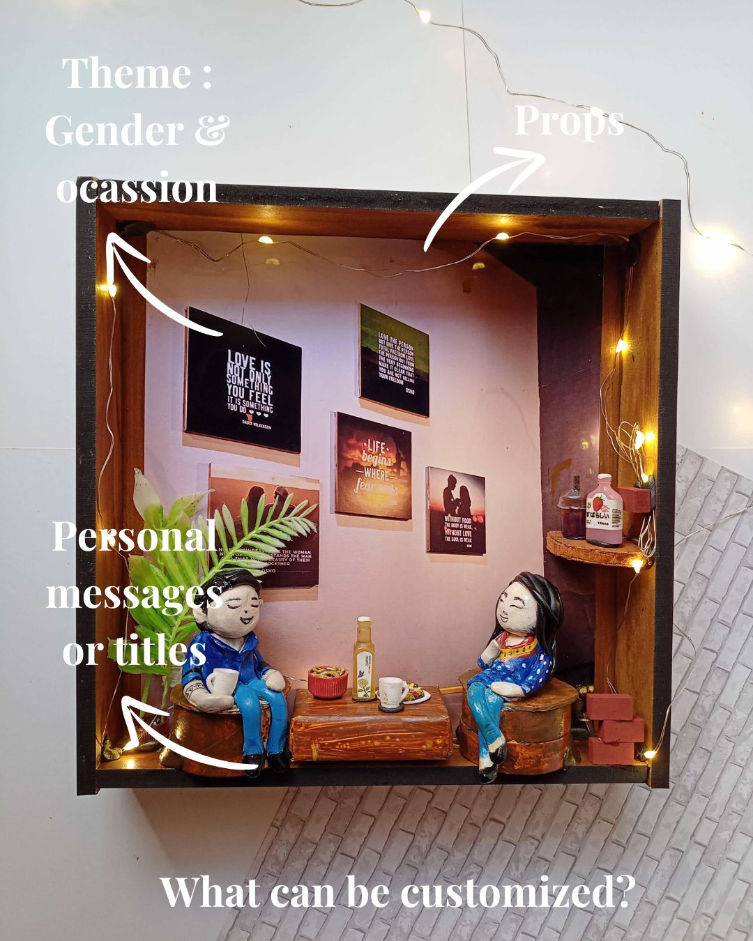 Romantic Personalized Couple Miniature Shadow Box Frame for Restaurant ...